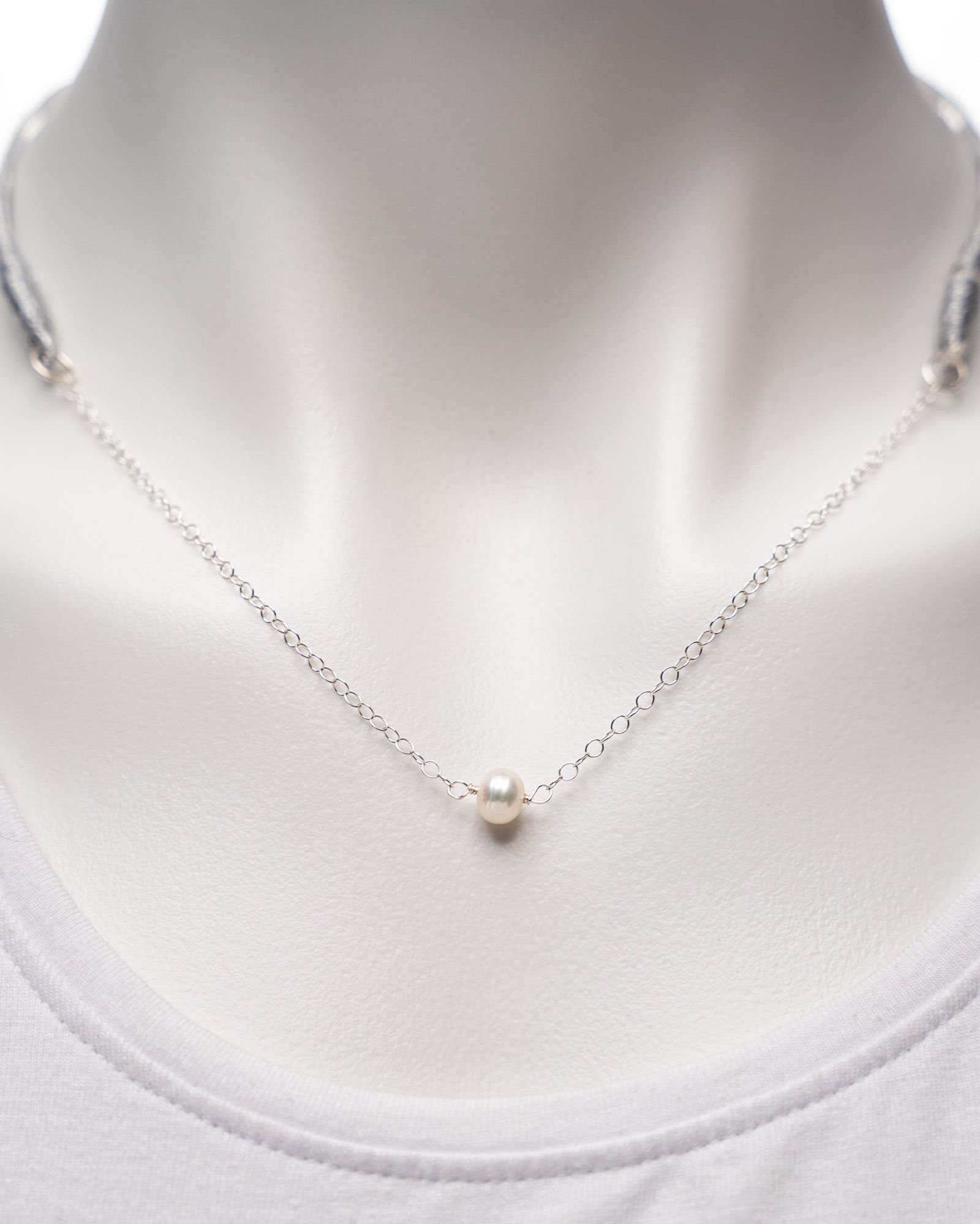 Dainty Pearl Sterling Silver Necklace Chain Necklace Etsy