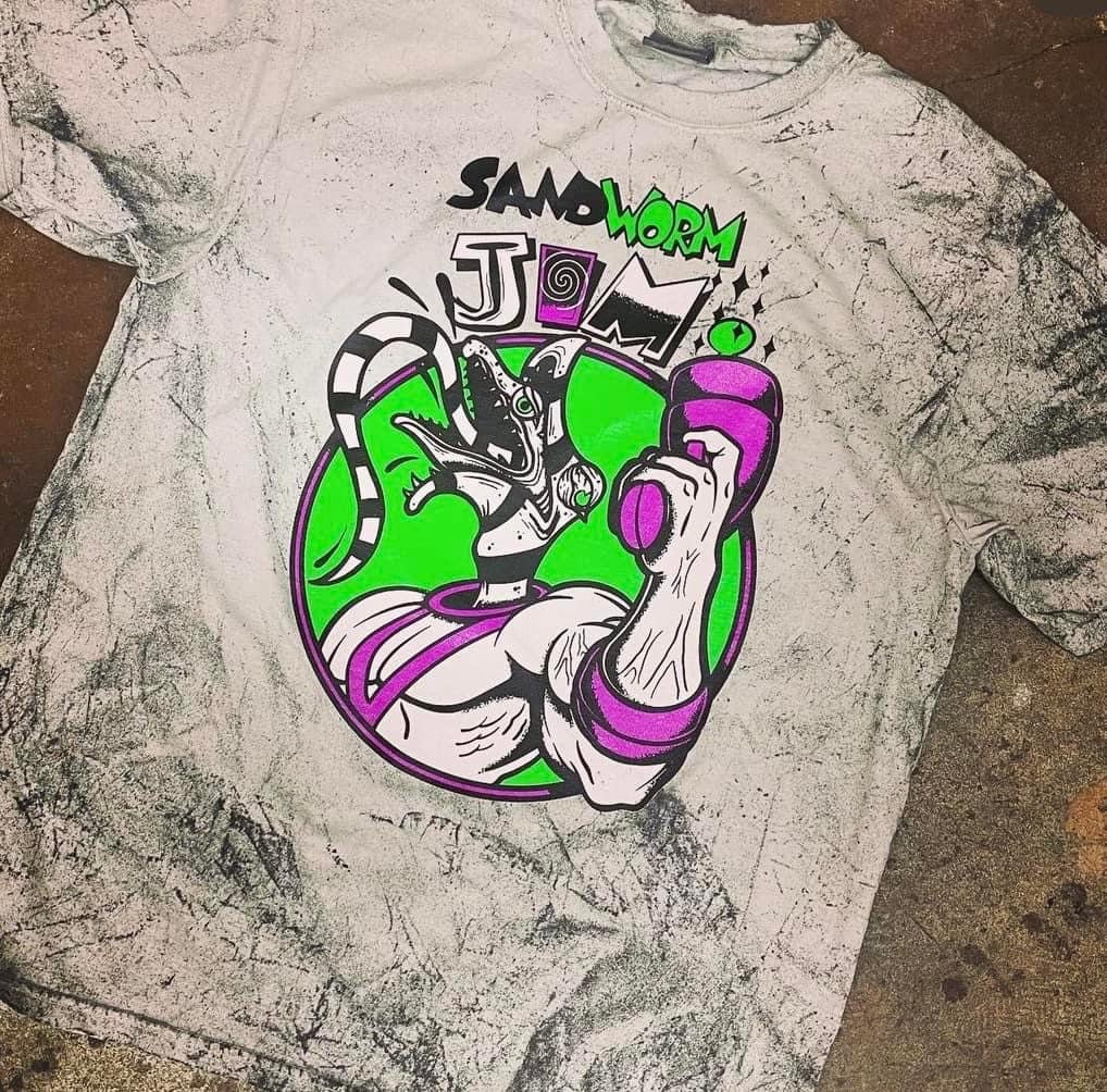 Sandworm Jim Tee, Beetlejuice/earthworm Jim Mashup, Splatter Tie Dye ...