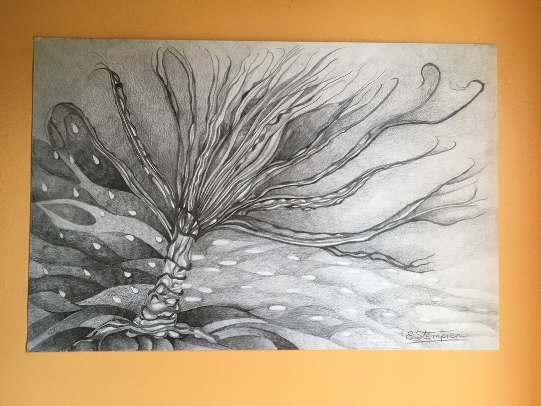 Landslide, Print of Original Drawing, Drawing, Trees, Landscape, Pencil ...