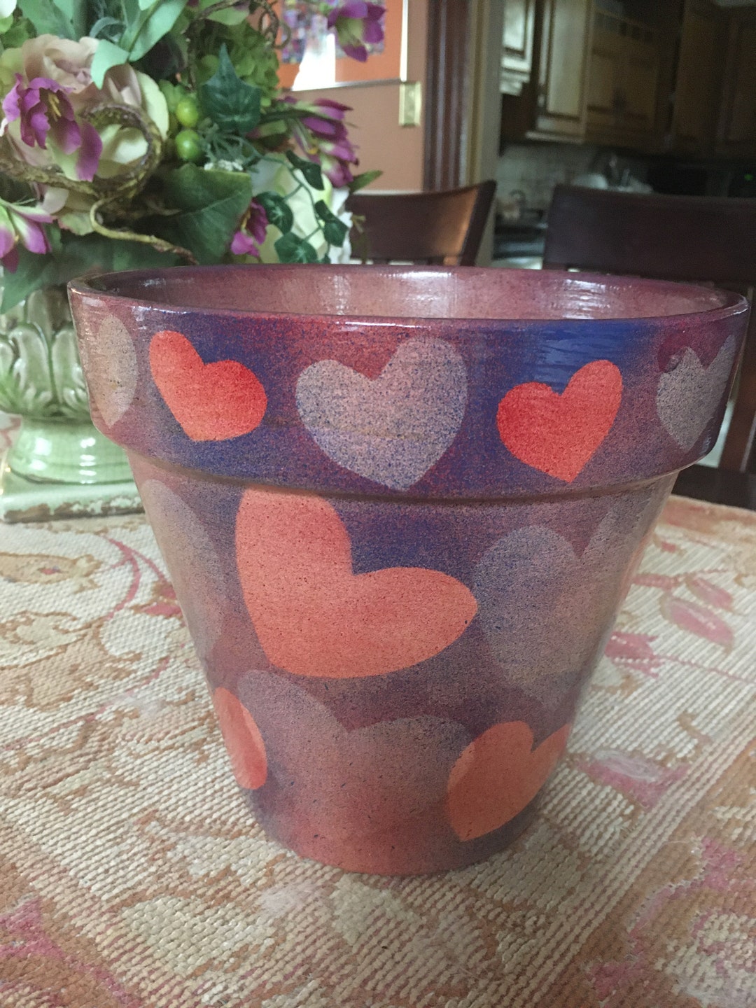 Hand-painted Pot, Painted Terra-cotta Pot, Terra-cotta Pot, Painted Red ...