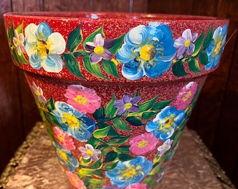 Hand-painted Pot, Painted Red Clay Pot, Painted Terra-cotta Pot, Hand ...