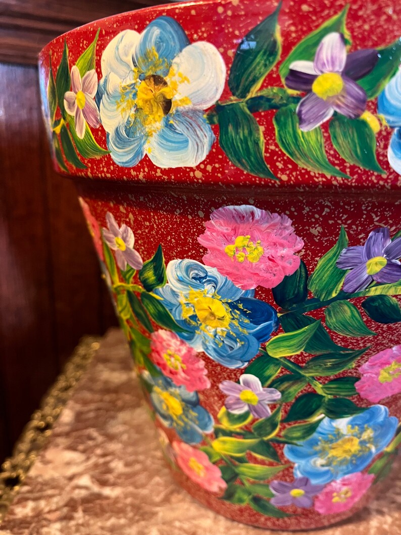 Hand-painted Pot, Terra-cotta Pot, Red Clay Pot, Painted Red Clay Pot ...