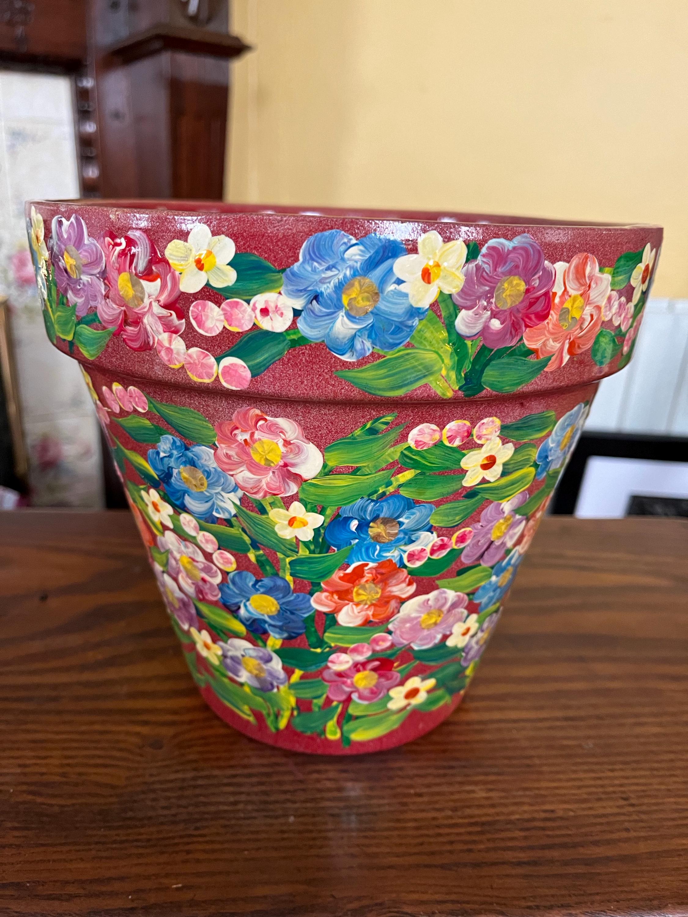 Hand-painted Pot, Painted Red Clay Pot, Painted Terra-cotta Pot, Terra ...