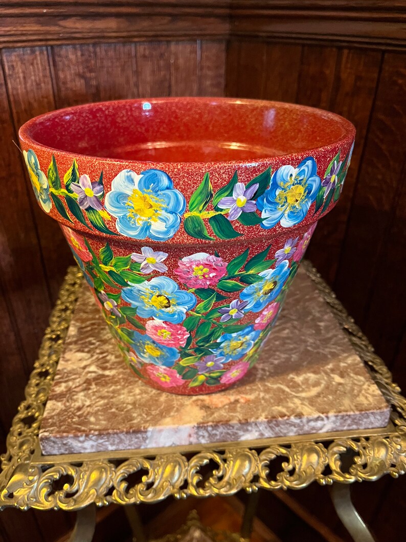 Hand-painted Pot, Terra-cotta Pot, Red Clay Pot, Painted Red Clay Pot ...