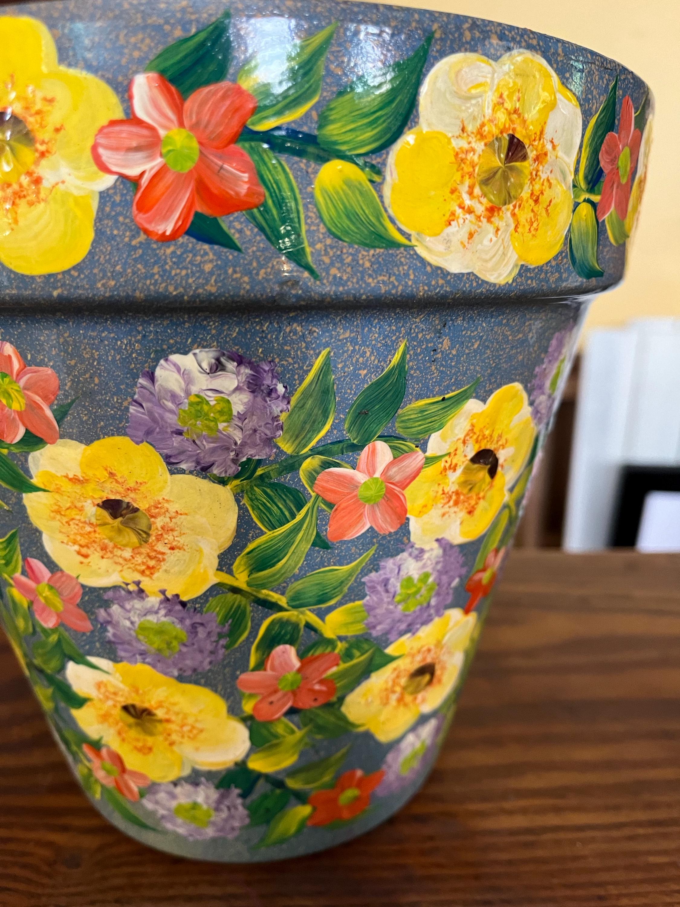 Hand-painted Pot, Painted Red Clay Pot, Painted Terra-cotta Pot, Hand ...