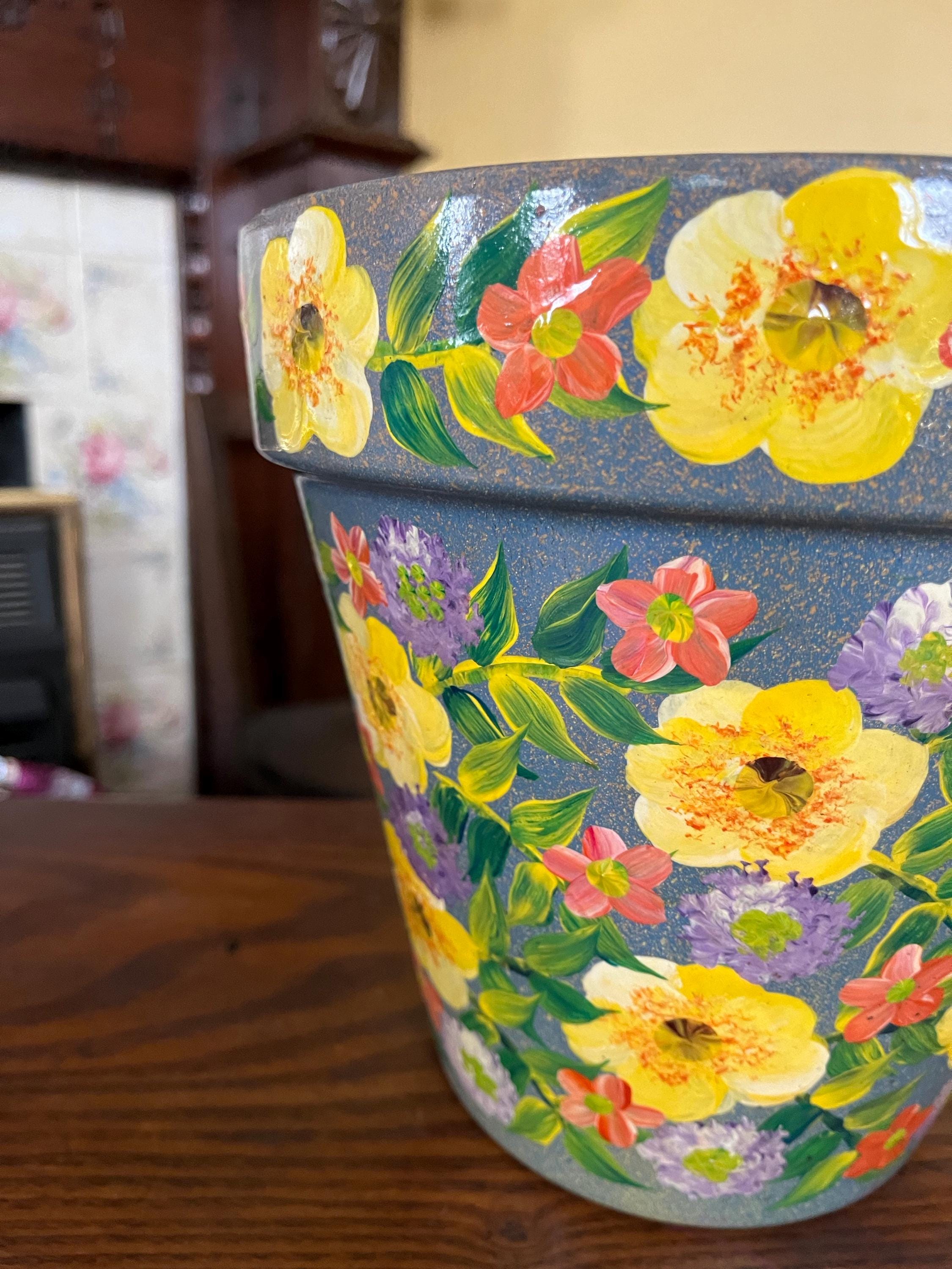 Hand-painted Pot, Painted Red Clay Pot, Painted Terra-cotta Pot, Hand ...