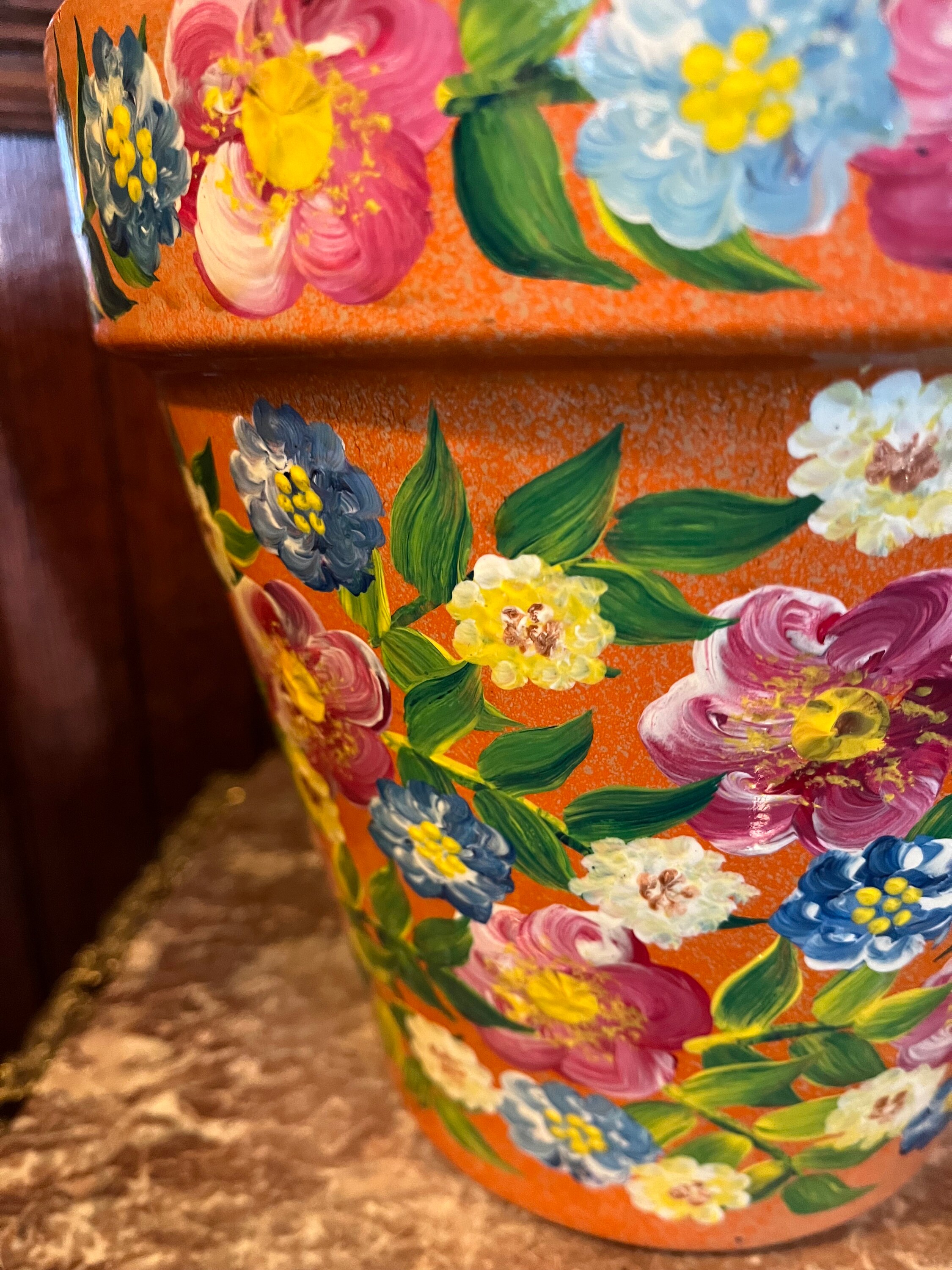 Hand-painted Pot, Painted Terra-cotta Pot, Red Clay Pot, Painted Red ...