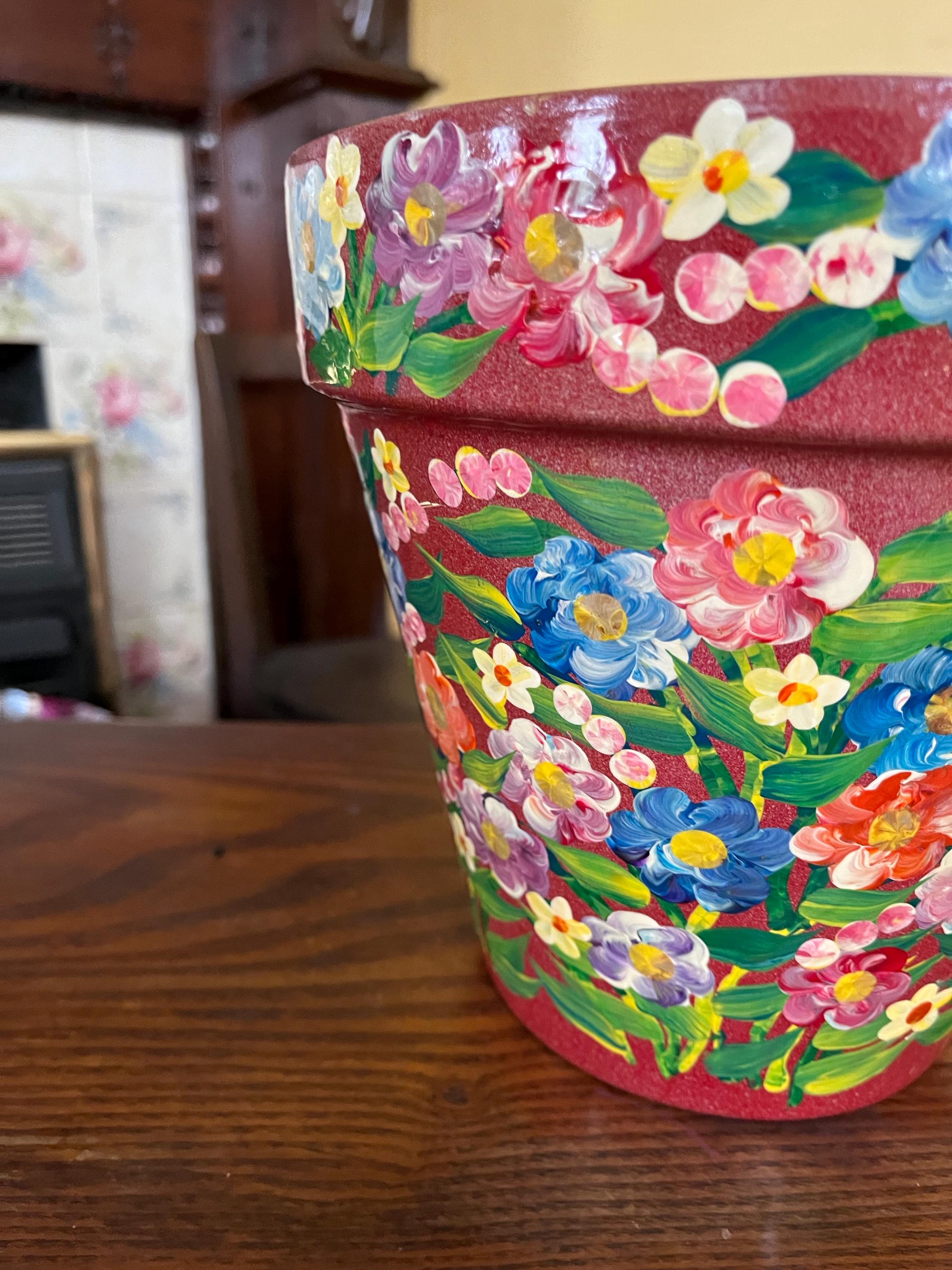 Hand-painted Pot, Painted Red Clay Pot, Painted Terra-cotta Pot, Terra ...