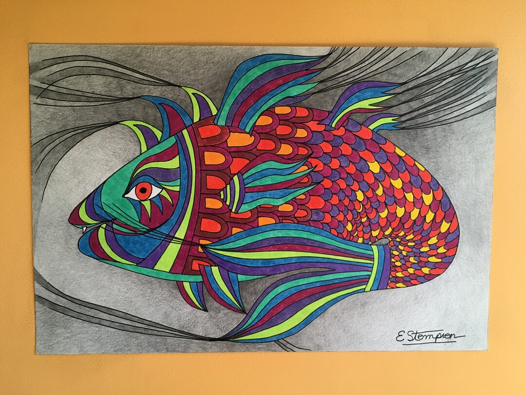 Barracuda, Print of Original Drawing, Drawing, Fish, Ocean Life, Marine ...