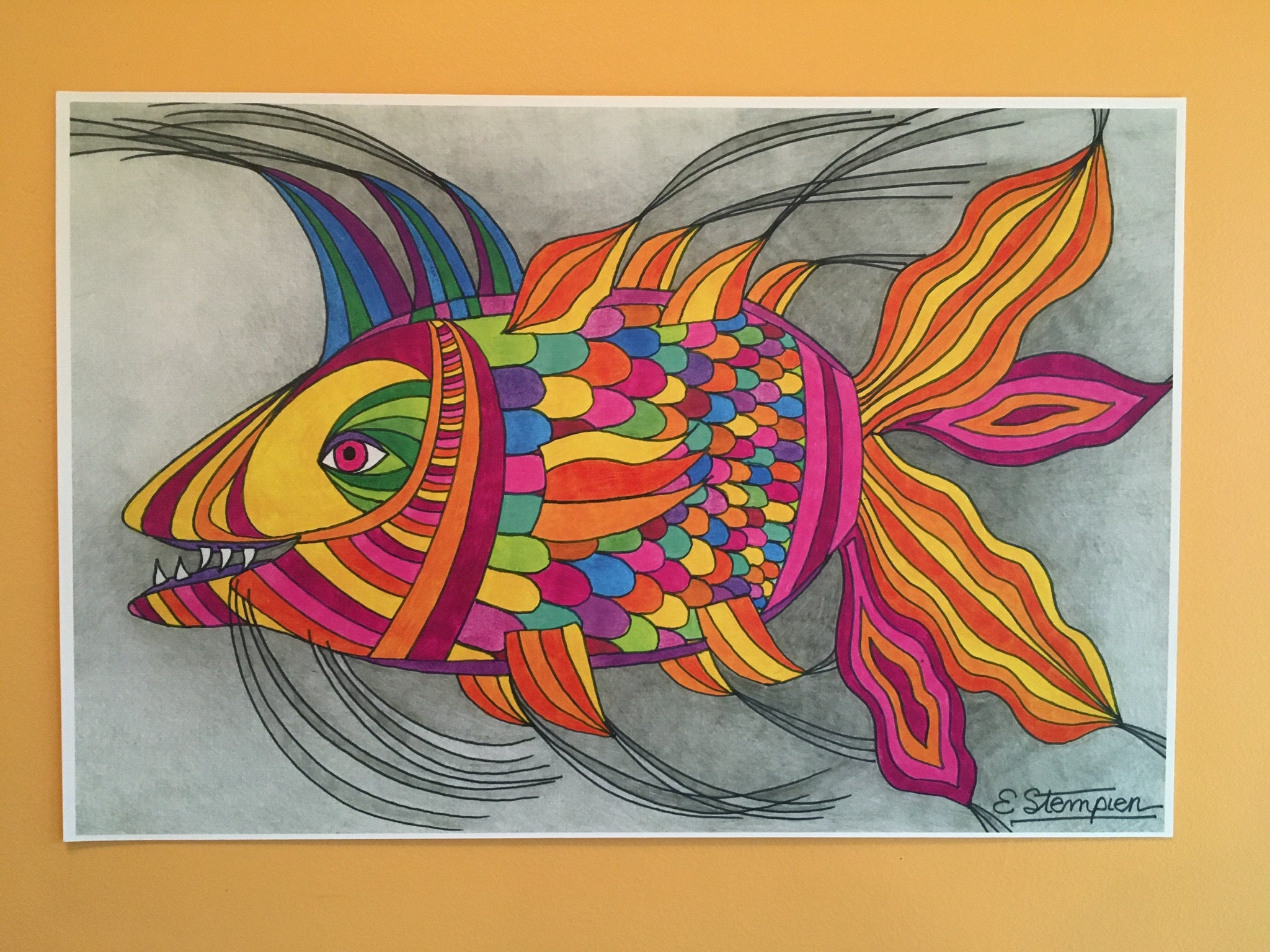 Piranha, Abstract Fish, Abstract, Contemporary, Print of Original ...