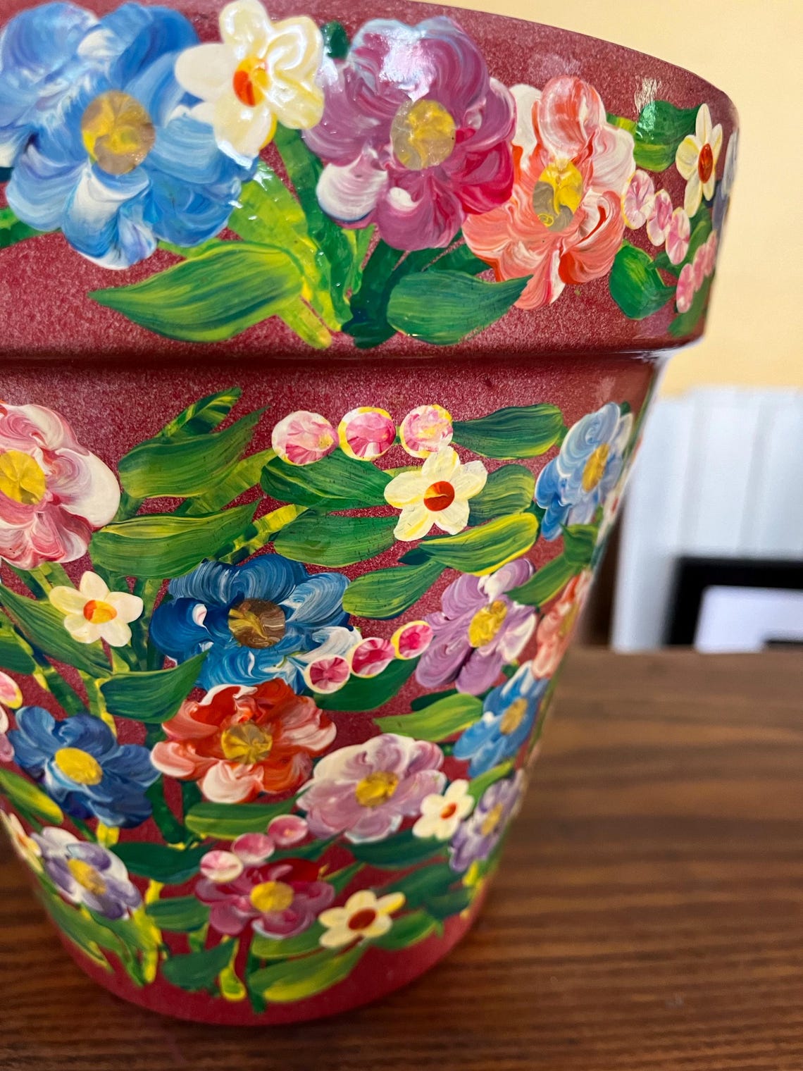 Hand-painted Pot, Painted Red Clay Pot, Painted Terra-cotta Pot, Terra ...