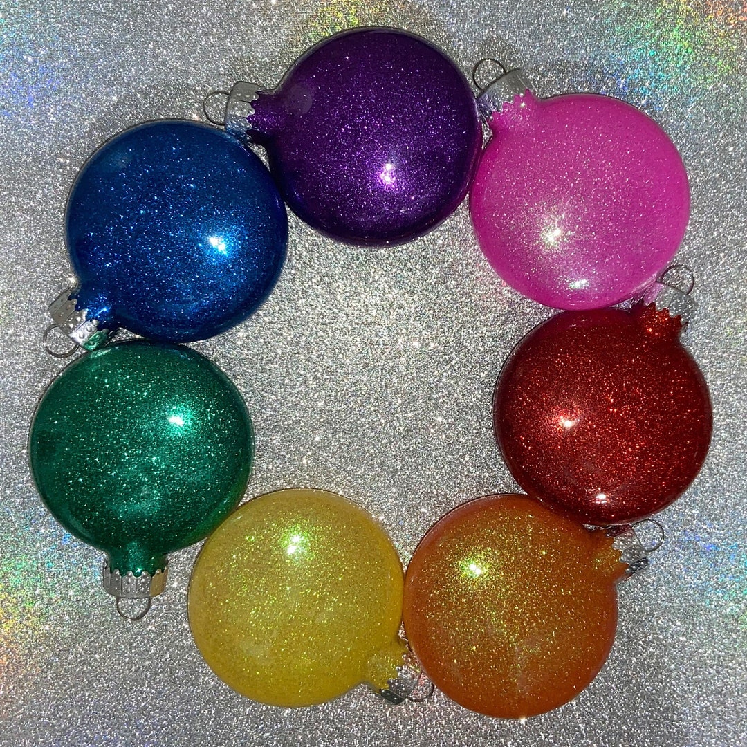 Rainbow Ornaments Set of 7 - Glitter Ornament - Rainbow Ornaments ...