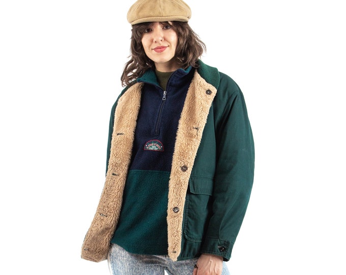 90s Vintage Reversible Bomber Jacket in Navy Green and Beige / - Etsy