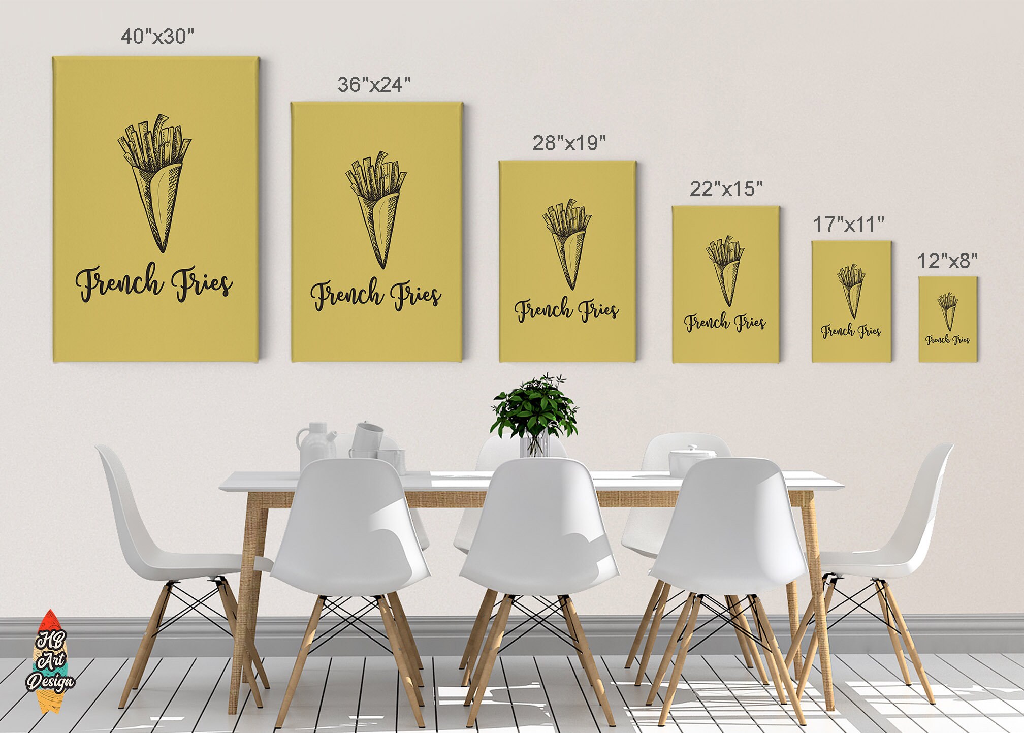 French Fries and Lettering Drawing on Yellow Kitchen Wall | Etsy