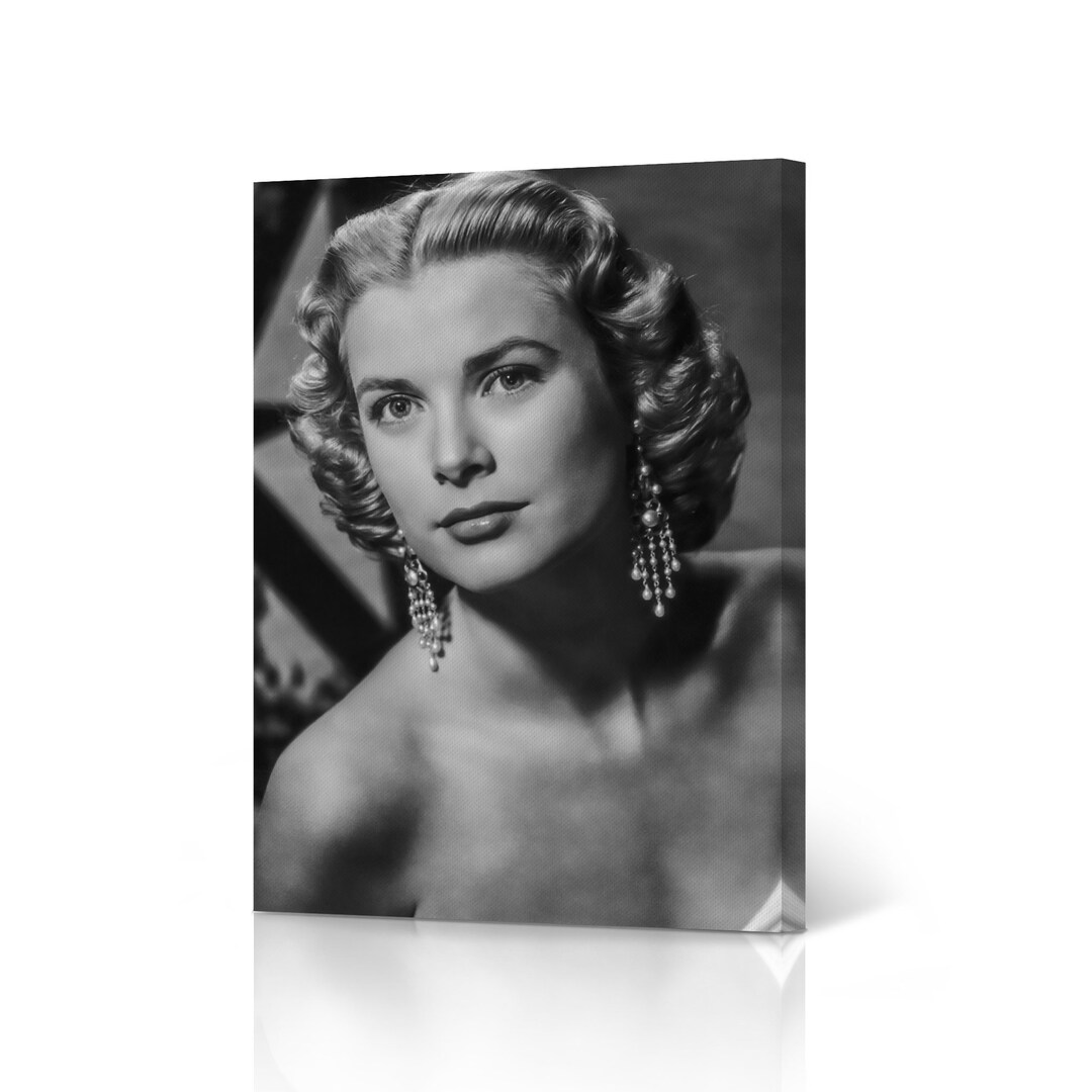 Pretty Look of Grace Kelly Black and White Iconic Wall Art Canvas Print ...