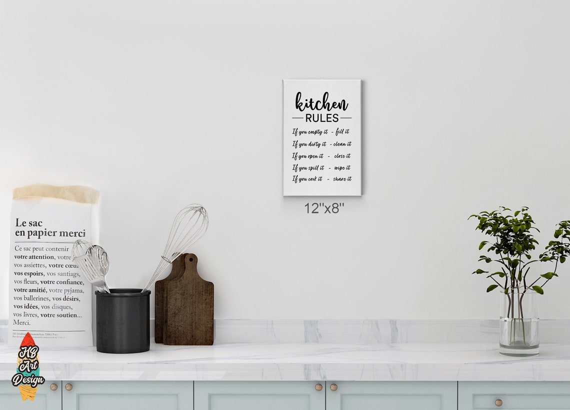 Black and White Kitchen Rules Quote Rustic Kitchen Wall Decor Canvas ...