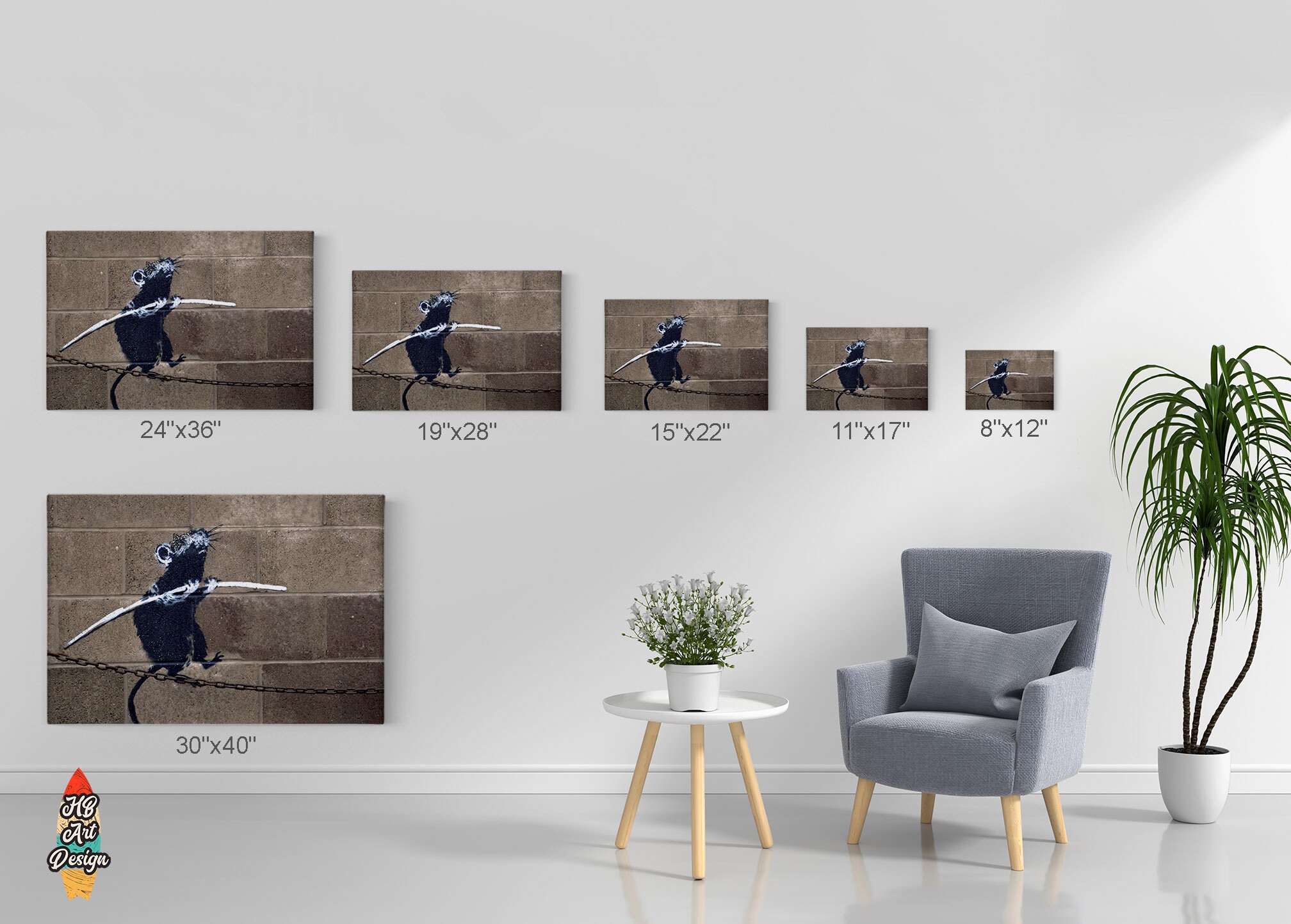 Rat Balancing Street Art Painting Mural Graffiti Banksy Canvas Wall Art ...