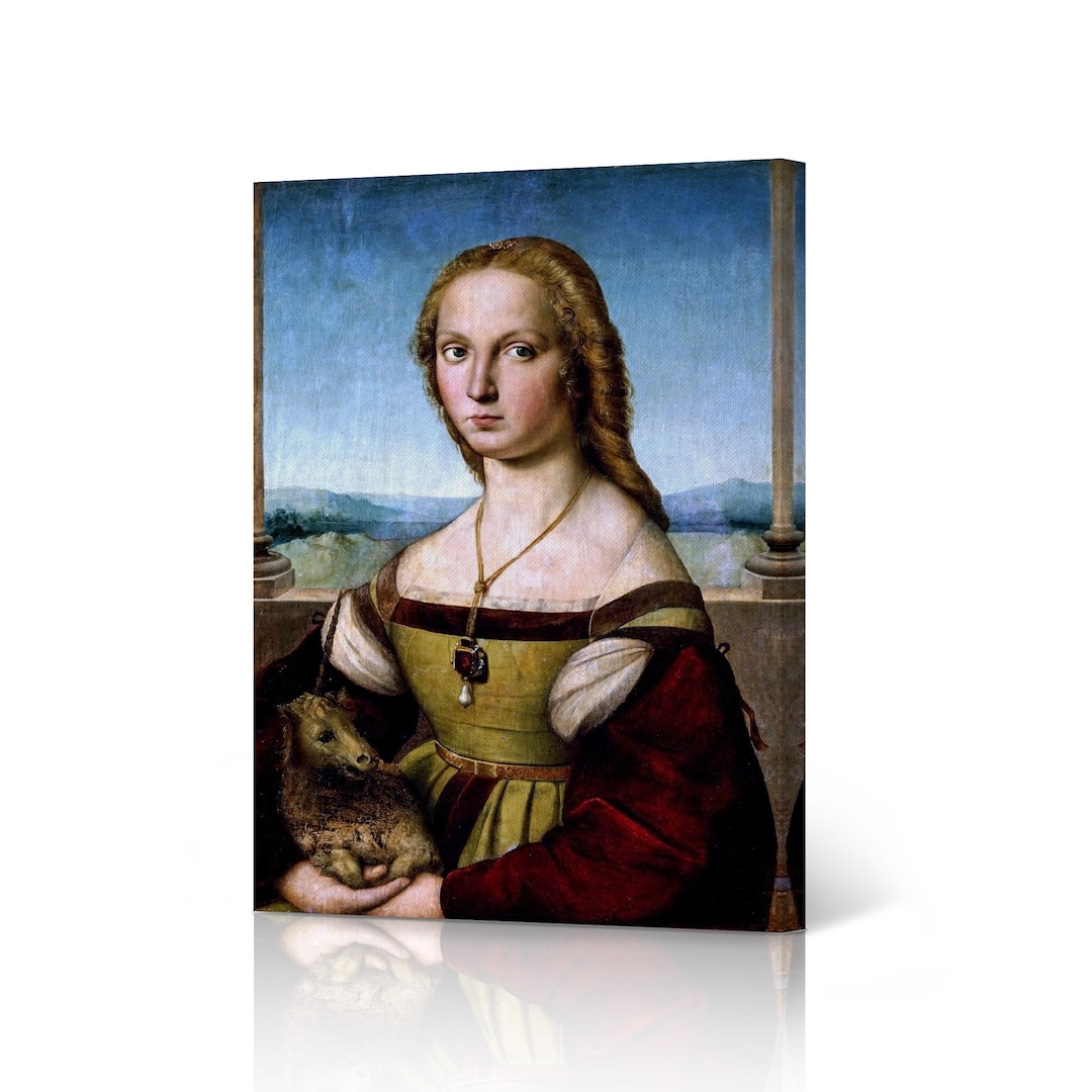 Lady With a Unicorn by Raphael Art Canvas Wall Art Print Renaissance ...