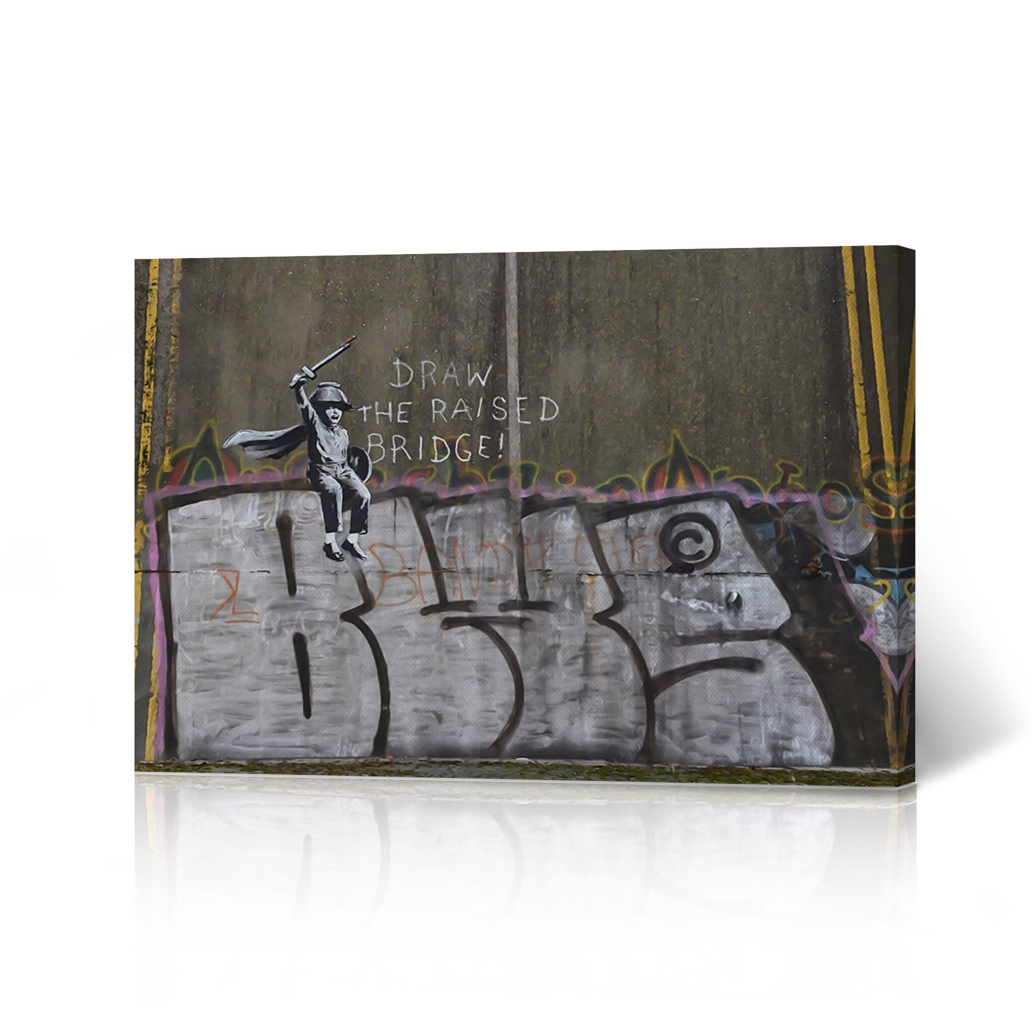 Banksy Wall Art Canvas Print Draw the Raised Bridge Graffiti | Etsy