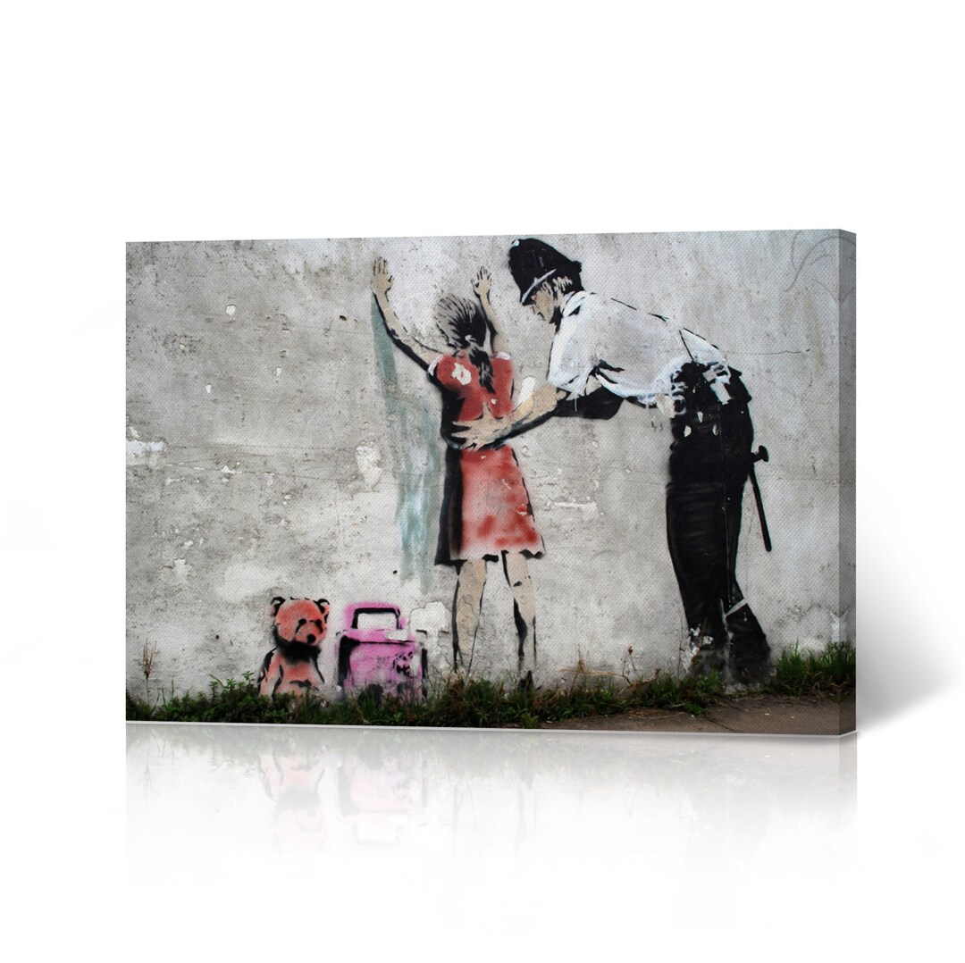 Policeman Searching Girl Street Art Painting Glastonbury Mural Graffiti ...