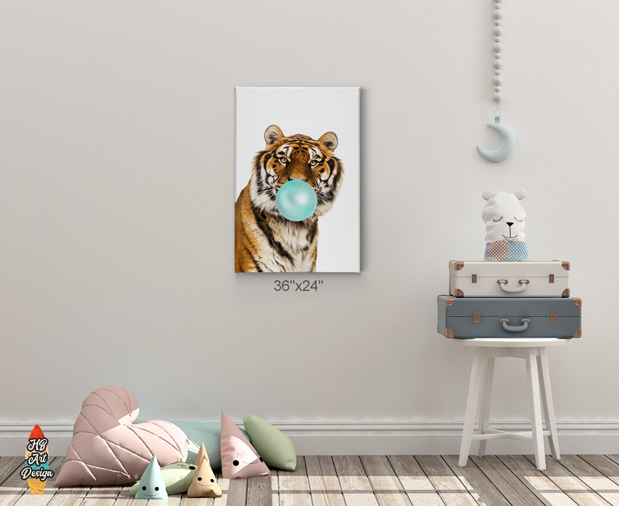 Tiger Blowing Teal Blue Bubble Gum Pop Art Animal Canvas Wall | Etsy