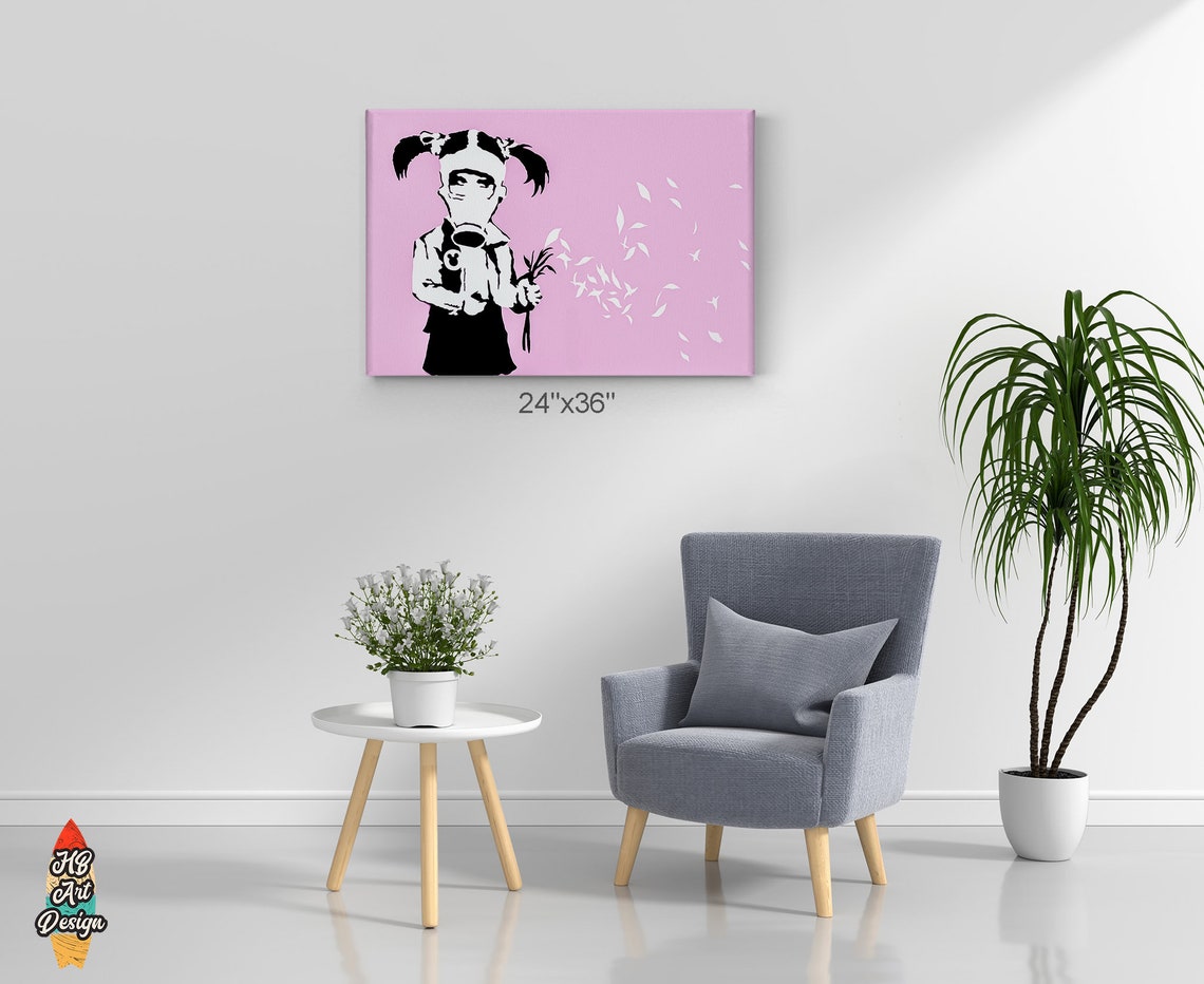 Gas Mask Girl Street Art Pink Painting Mural Graffiti Banksy Canvas ...