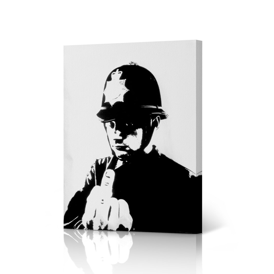 Black and White Rude Copper Street at Painting Mural Graffiti Banksy ...