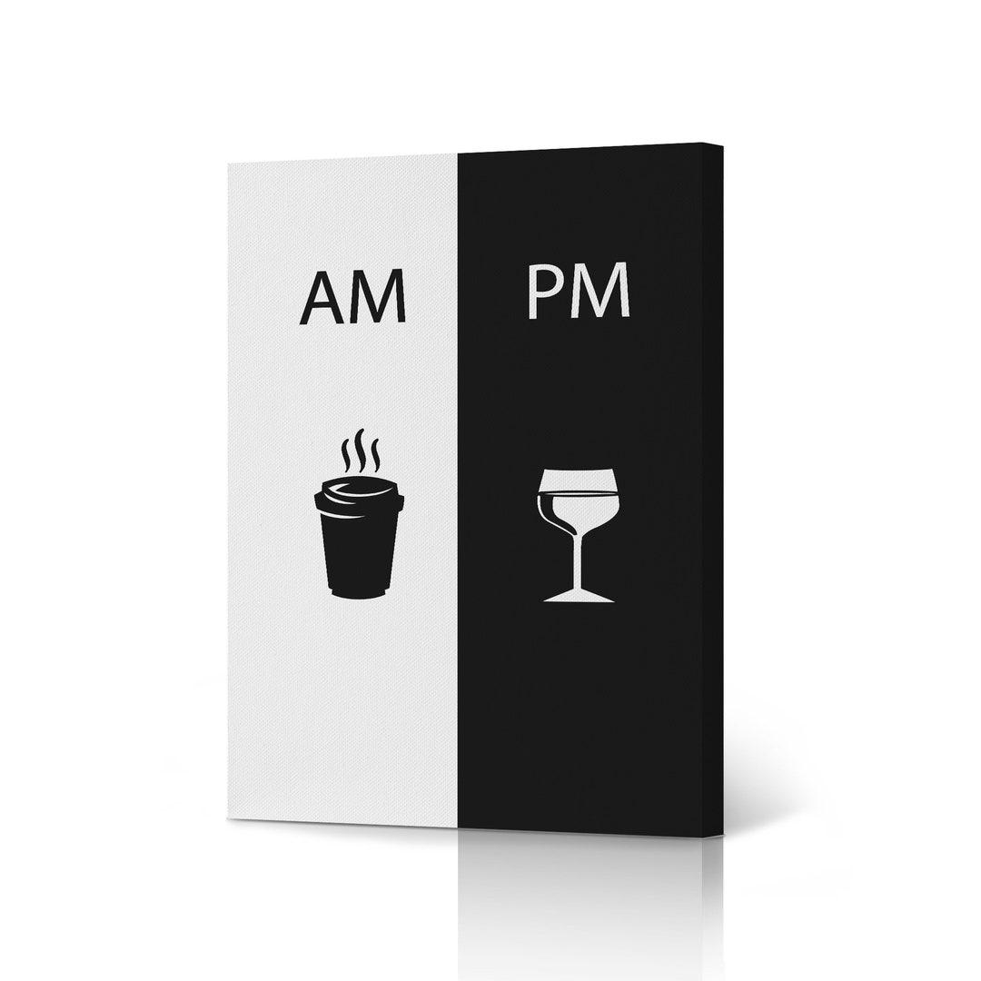 AM and PM Modern Black and White Hot Coffee and Wine Canvas Art Print ...