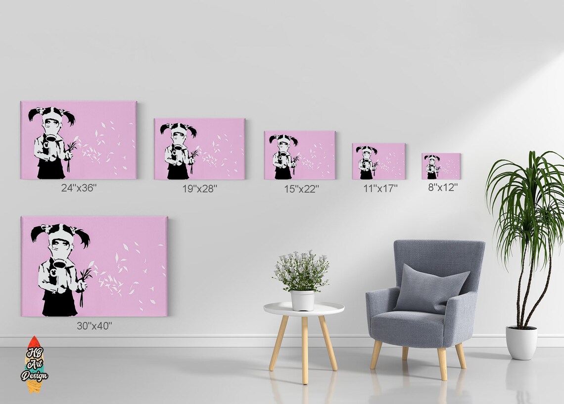 Gas Mask Girl Street Art Pink Painting Mural Graffiti Banksy Canvas ...