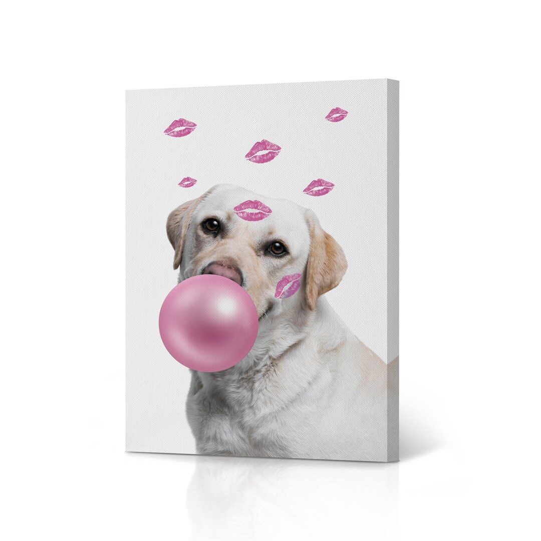 Labrador Retriever Dog Blowing Pink Bubble Gum Pop Art Animal Canvas ...