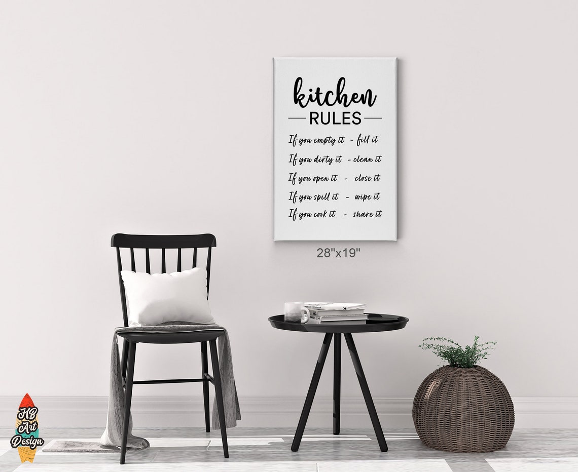 Black and White Kitchen Rules Quote Rustic Kitchen Wall Decor Canvas ...