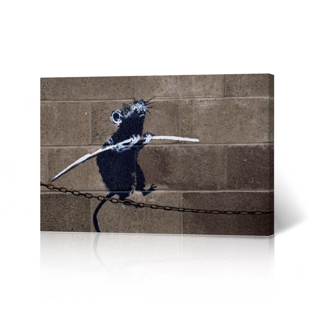 Rat Balancing Street Art Painting Mural Graffiti Banksy Canvas Wall Art ...