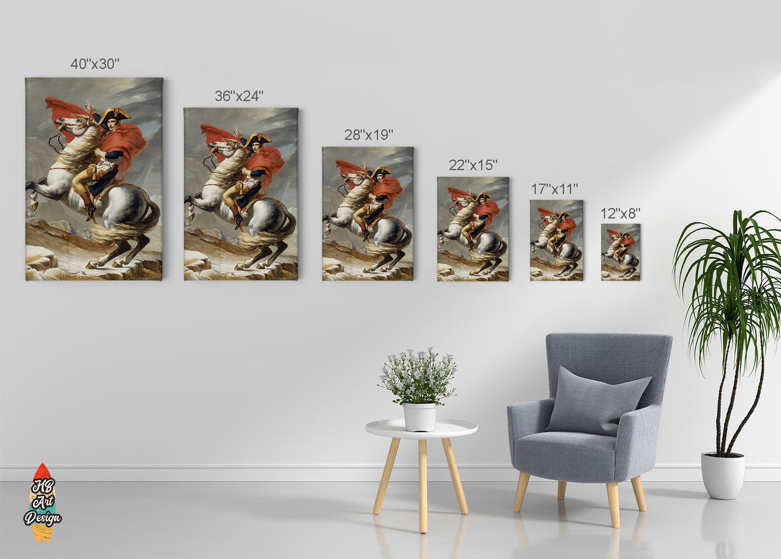 Napoleon Crossing the Alps, Jacques Louis David Canvas Wall Art Print ...