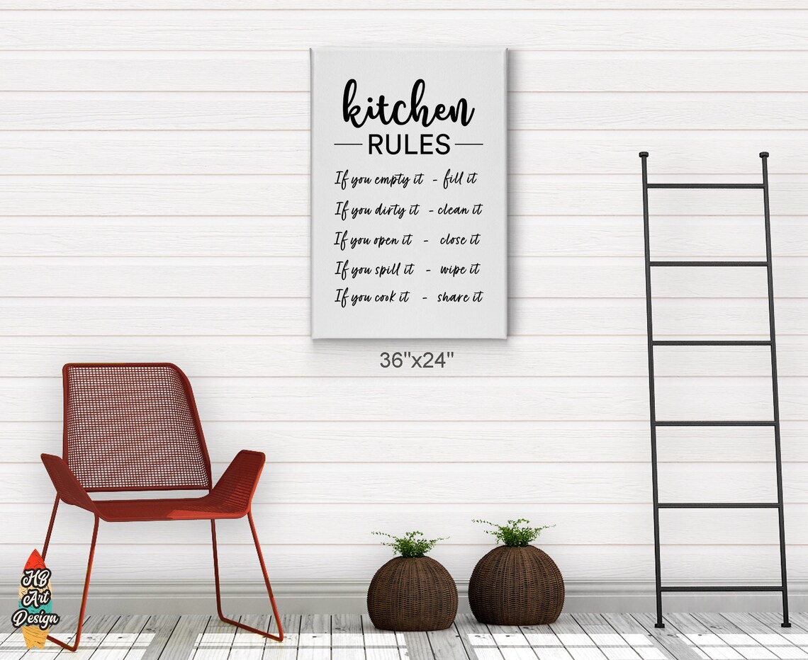 Black and White Kitchen Rules Quote Rustic Kitchen Wall Decor Canvas ...