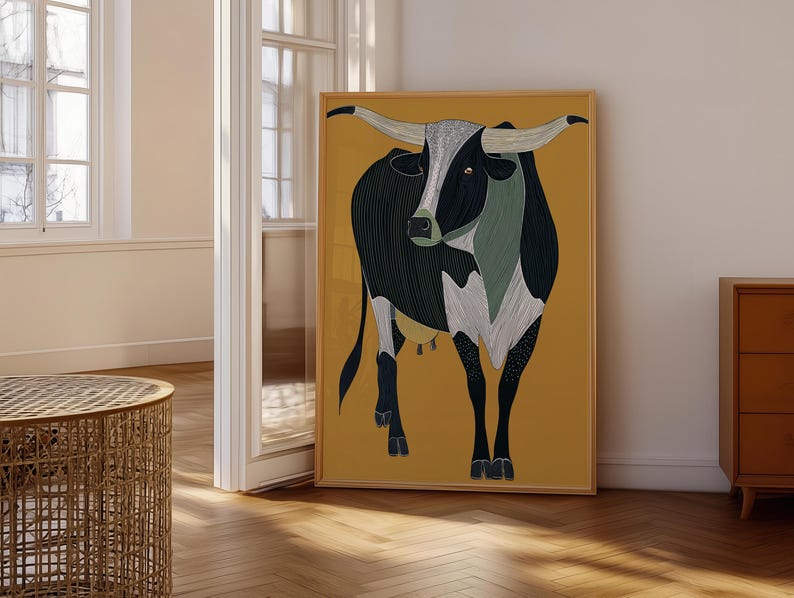 Longhorn Wall Art, Abstract Printable Wall Art, Cool Texas Longhorn Cow ...