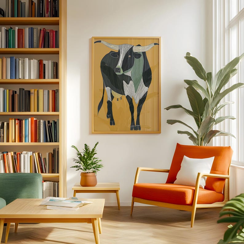 Longhorn Wall Art, Abstract Printable Wall Art, Cool Texas Longhorn Cow ...