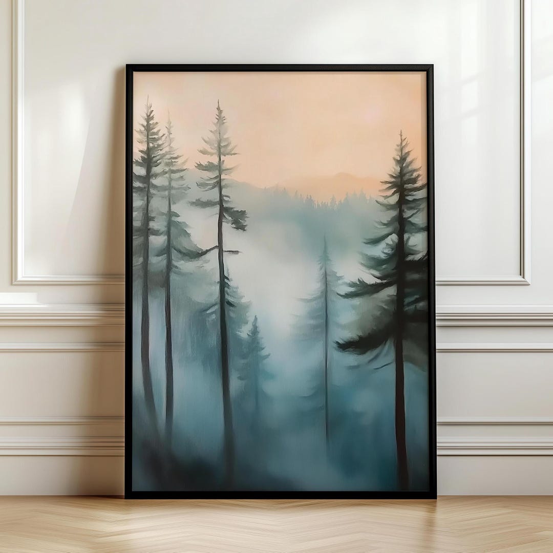 Dark Pine Tree Wall Art | Dark Academia Vintage Forest Painting | Moody ...