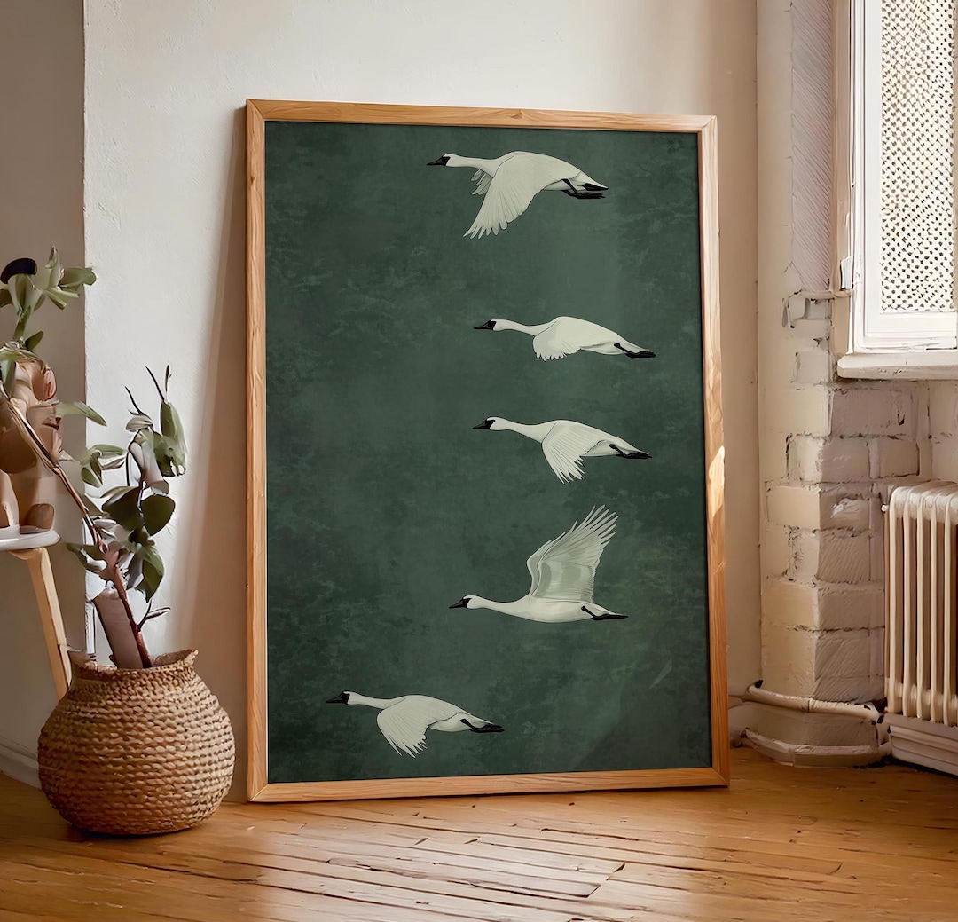 Flock of Geese Emerald Green Abstract Minimalist Print, Goose Wall Art ...