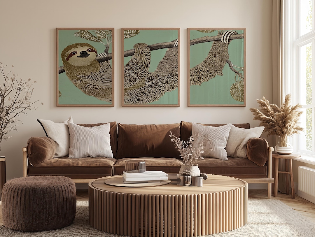 Retro Sloth Print, Quirky 3 Three Piece Set of Wall Art, Printable ...