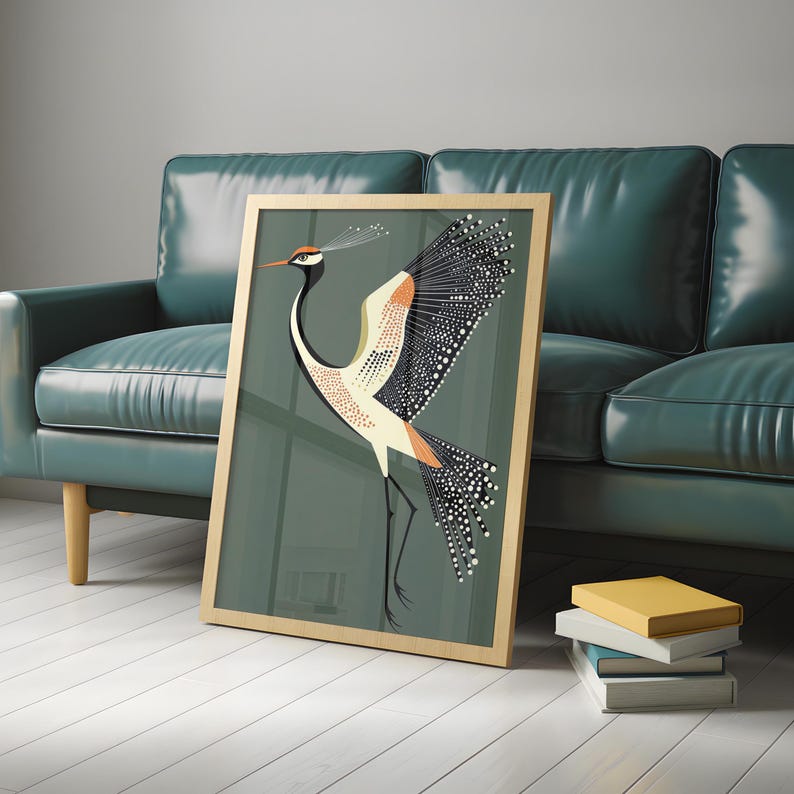 Fancy Flying Crane, Art Deco Wall Art, Retro Mid Century Modern House ...