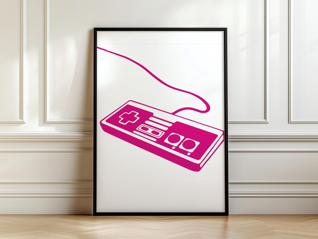 Vintage Video Game Controller Print, Retro Gamer 1980s 1990s Pink Wall ...