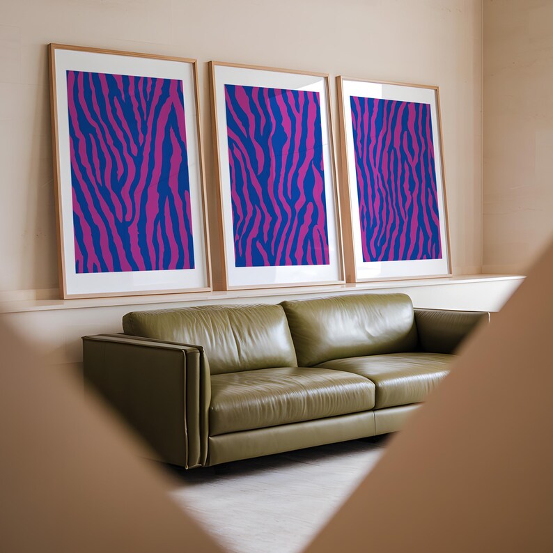Zebra Print Wall Art Set, Zebras Stripes Set of 3 Three Poster, Digital ...