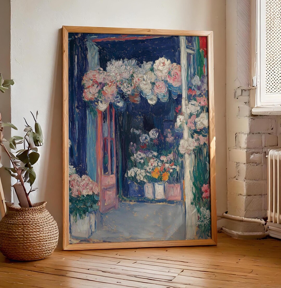 Vintage Flower Shop Print, Impressionist Floral Wall Art, MCM Decor ...