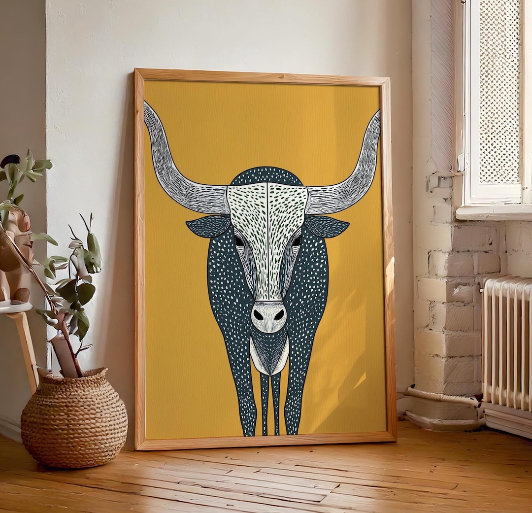 Orange Longhorn Wall Art, Printable Wall Art, Texas Longhorn Cow, Art ...