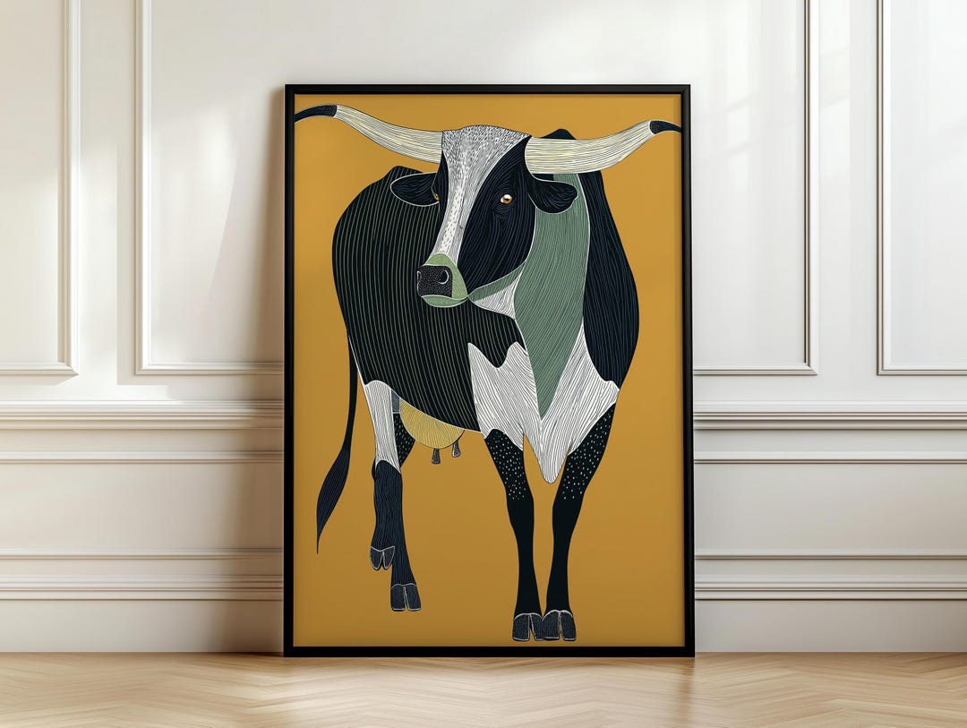 Longhorn Wall Art, Abstract Printable Wall Art, Cool Texas Longhorn Cow ...