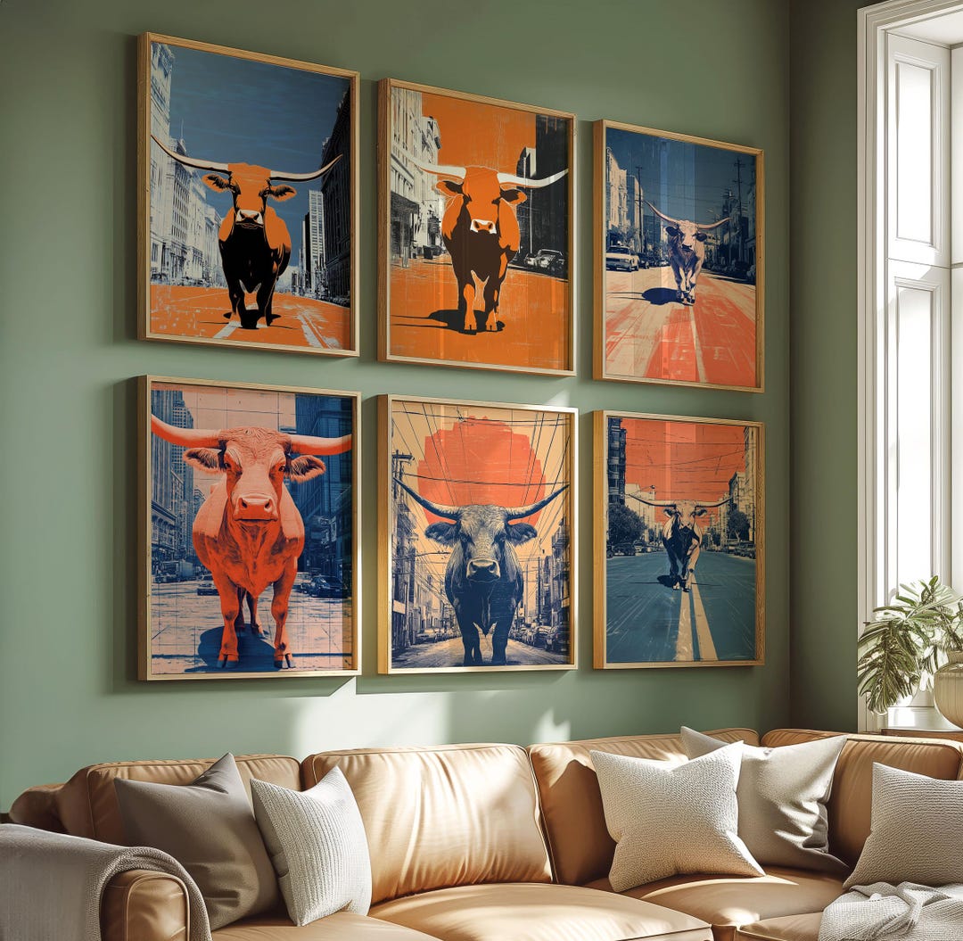 Longhorn Wall Art Gallery, Set of 6 Prints, Printable Wall Art, Texas ...