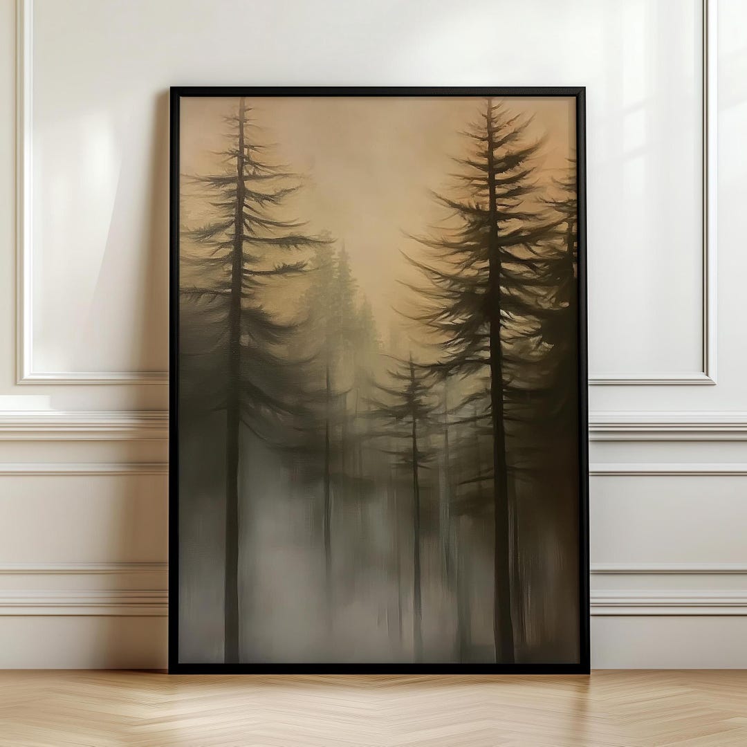 Dark Academia Pine Tree Wall Art | Moody Vintage Forest Painting ...