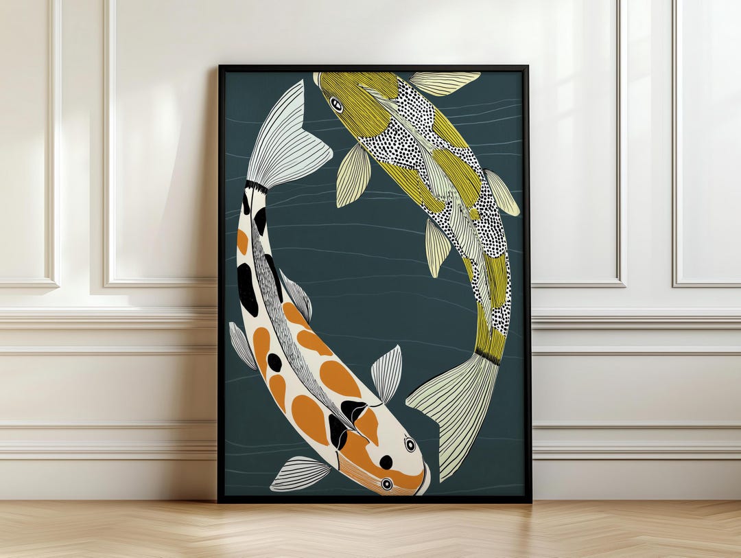 Cool Koi Fish Swimming, Art Deco Wall Art, Retro Mid Century Modern ...