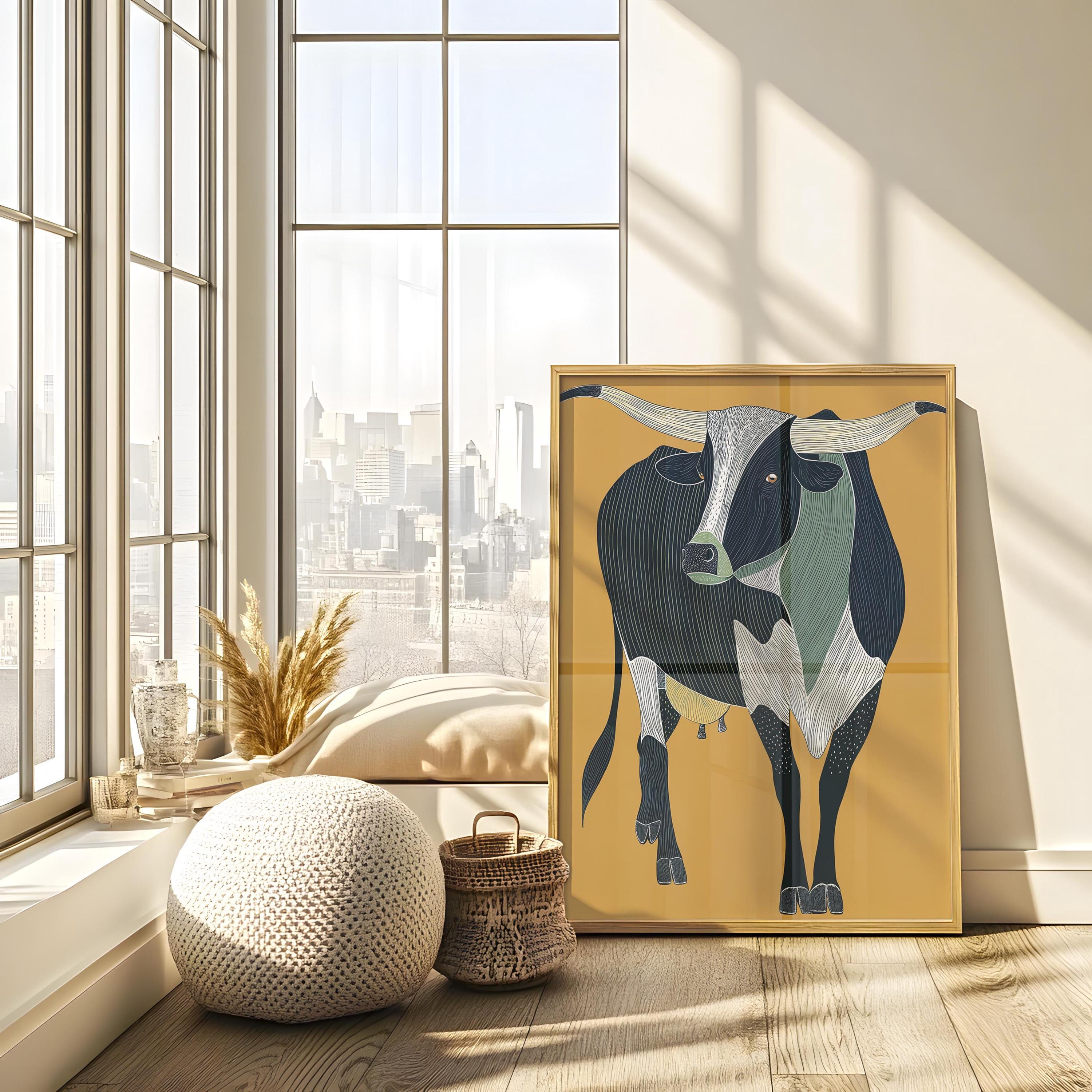 Longhorn Wall Art, Abstract Printable Wall Art, Cool Texas Longhorn Cow ...