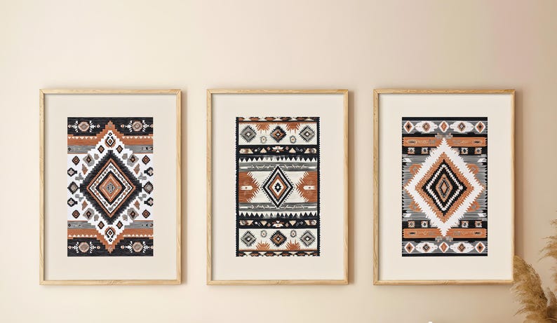 Southwestern Textile (3) Three Piece Set of Wall Art, Latin Geometric ...